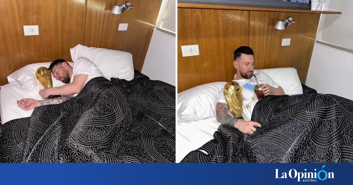 ¡Hermosa mañana! Lionel Messi amaneció abrazado a la Copa del Mundo y ...