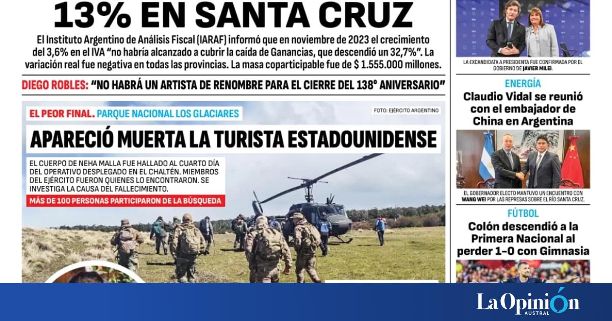 Diario La Opinión Austral tapa edición impresa del sábado 2 de ...