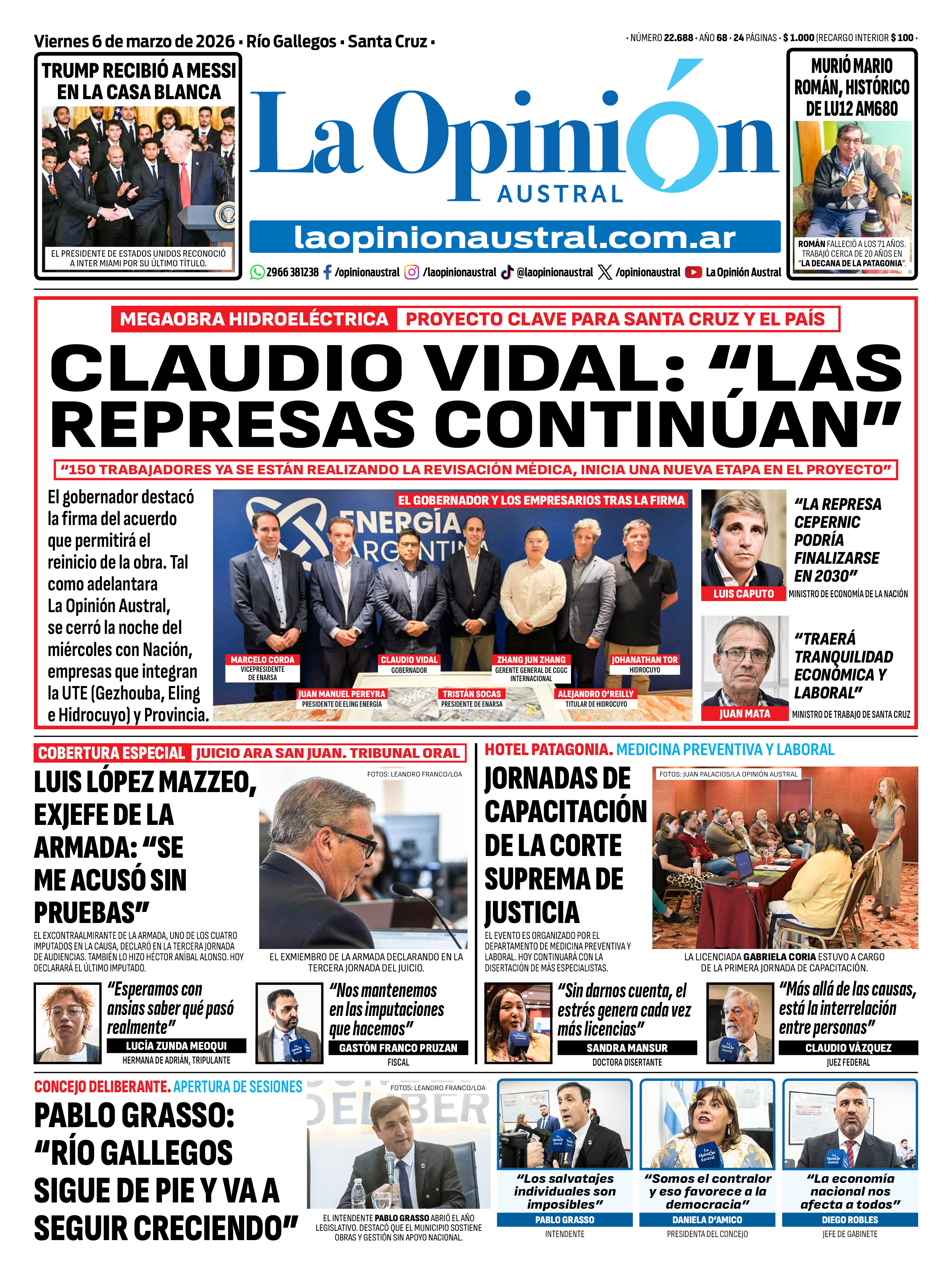 La UTE de las Represas agradeció a Claudio Vidal por las gestiones que ...